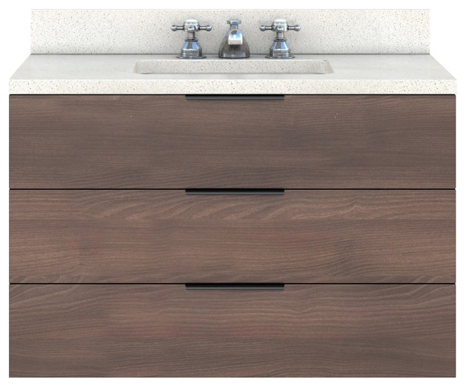 RoomAndLoft Soho 36" Wood Bathroom Vanity in Brown - Quartz Top & 1 ...