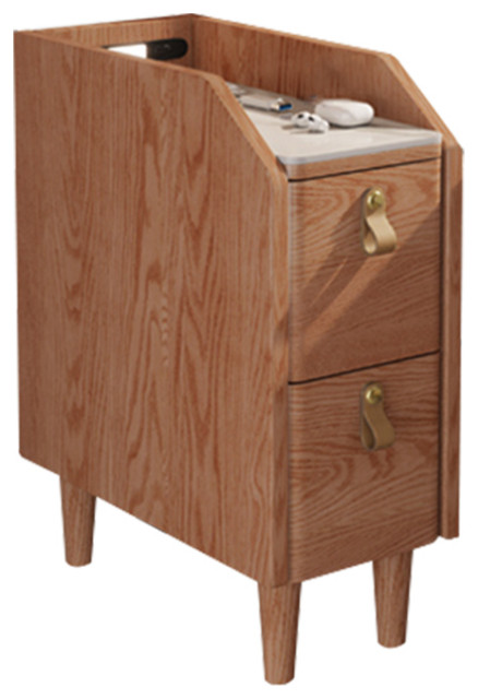 Modern Narrow Smart Nightstand Cherry Bedside Table with Sensor Light ...