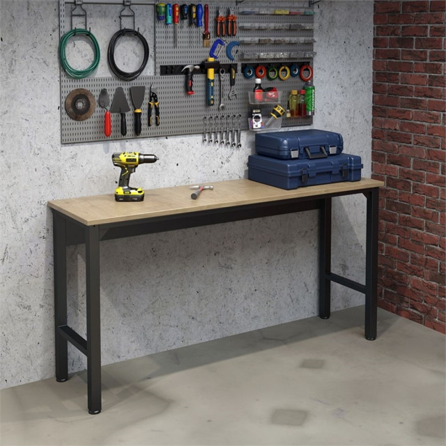 Pemberly Row Modern Metal/Wood Garage Table in Charcoal/Natural ...