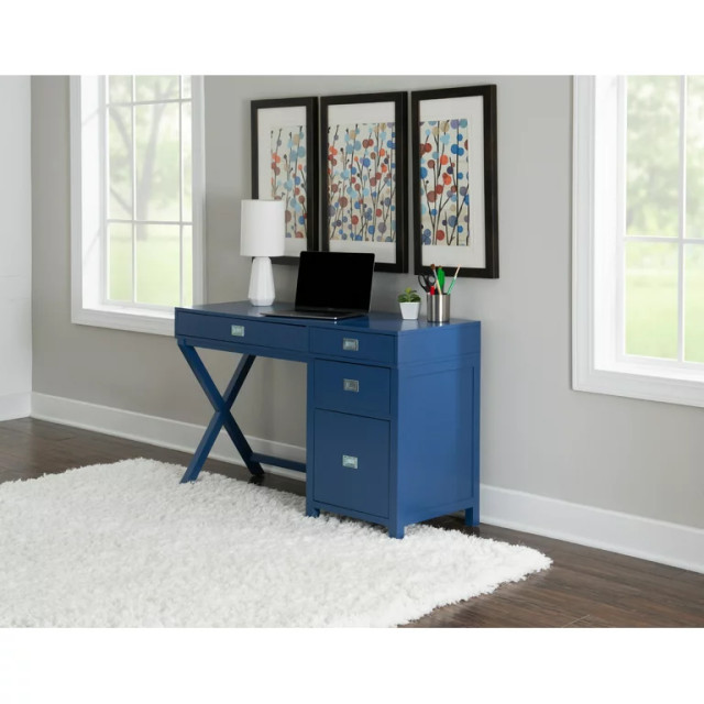 Contemporary Desk, X-Leg & 4 Spacious Drawers With Metal Pull Handles ...
