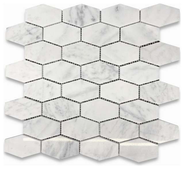 Long Hexagon Carrara Marble Hive Picket Mosaic Tile Polished Venato, 1 ...