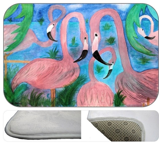Flamingo Party Plush Bath Mat, 20"x15" - Tropical - Bath Mats - by ...