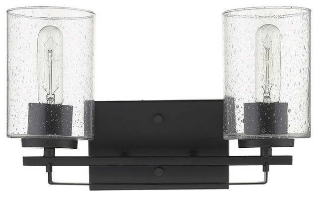 Black Metal and Textured Glass Two Light Wall Sconce - Transitional ...