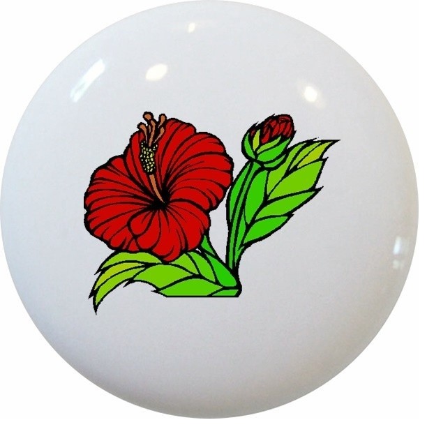 Red Hibiscus Flower Ceramic Knob - Contemporary - Cabinet And Drawer ...