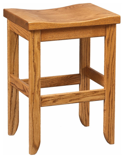 Amish Made Oak S-Top Stool, Dining Height - Transitional - Bar Stools ...