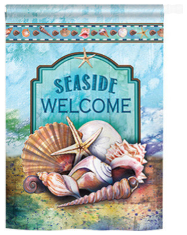 Beach & Nautical Seaside Shells 2-Sided Vertical Impression House Flag ...