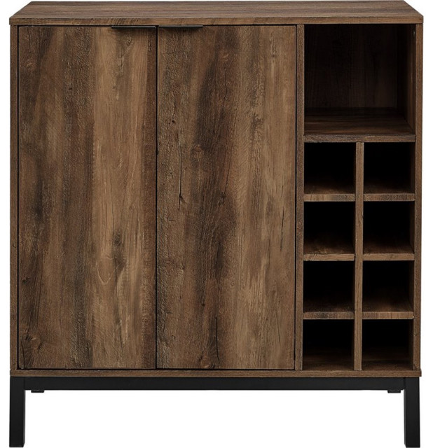 34" Modern Home Bar with 8-Bottle Storage and Cubby in Rustic Oak ...
