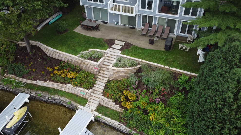 Lakefront Landscaping - Retaining Walls + Steps + Plants - Rustic ...
