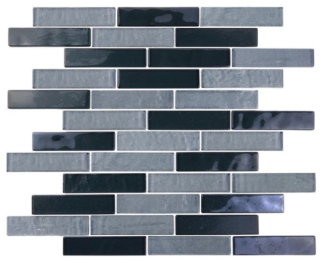 Landscape 12"x12" Textured Glass Linear Mosaic Tile,Gray, Single Sheet ...