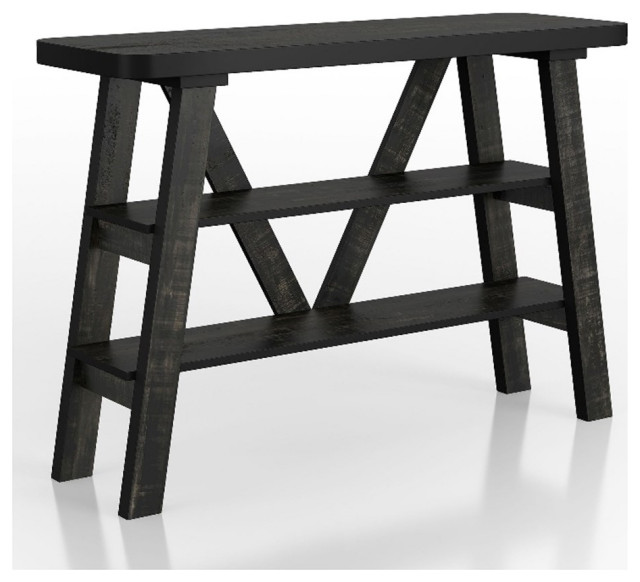 Bowery Hill 2-Shelf Farmhouse Wood Console Table in Reclaimed Black Oak ...