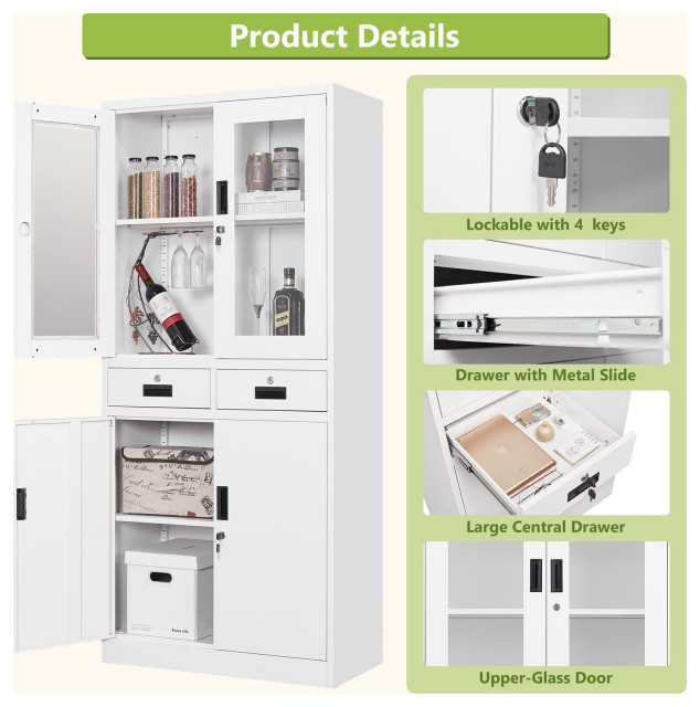 Metal Storage Display Cabinets, Locking, Adjustable & 2 Drawers ...