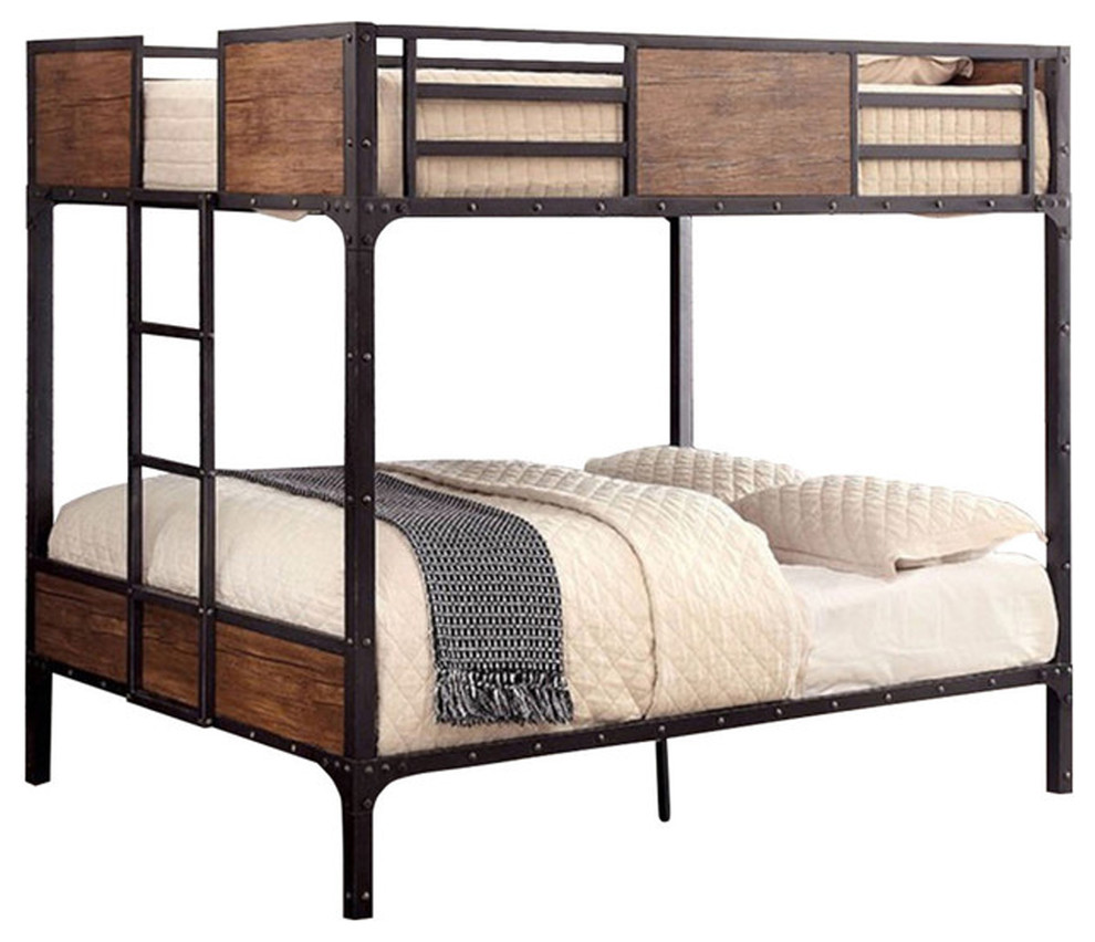 Wooden & Metal Frame Full/Full Size Bunk Bed, Black - Industrial - Bunk ...