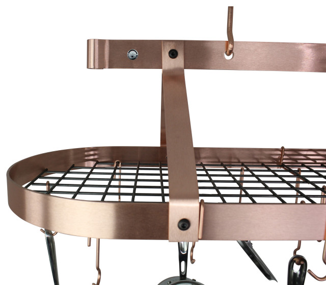 Handcrafted 48" French Oval Ceiling Pot Rack w 24 Hooks Brushed Copper ...