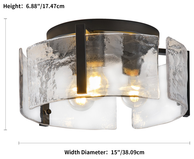 Modern Black Metal Flush Mount Ceiling Light with Curved Water Glass ...