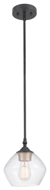 Harrow 1-Light Matte Black Pendant, Clear Glass Shade - Transitional ...