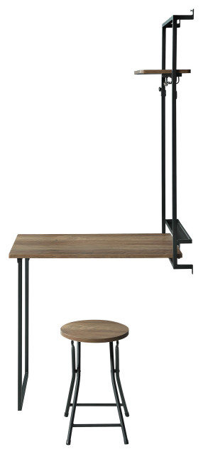 Riley Foldable Wall Desk With Stool Rustic Oak and Sandy Black ...