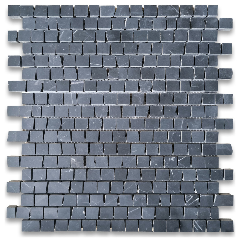 Nero Marquina Black Marble Hand Clipped Random Broken Mosaic Tile, 1 ...