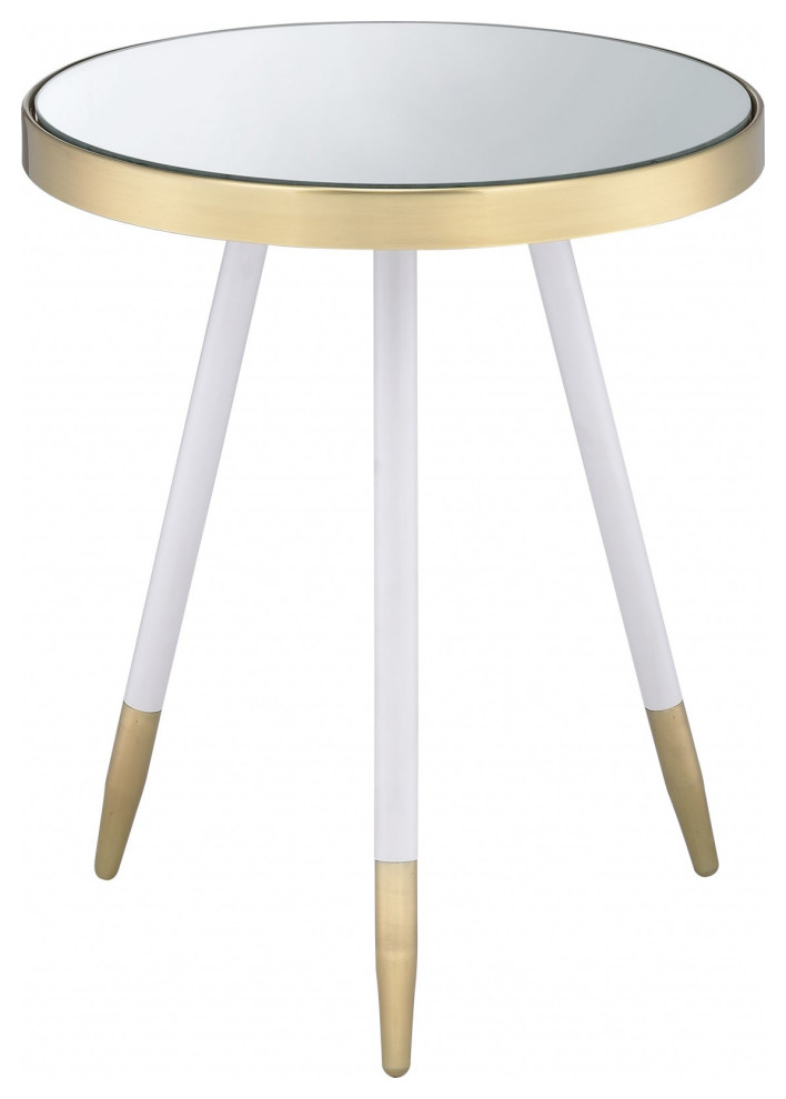 White and Gold Mirror Top Side Table - Midcentury - Side Tables And End ...