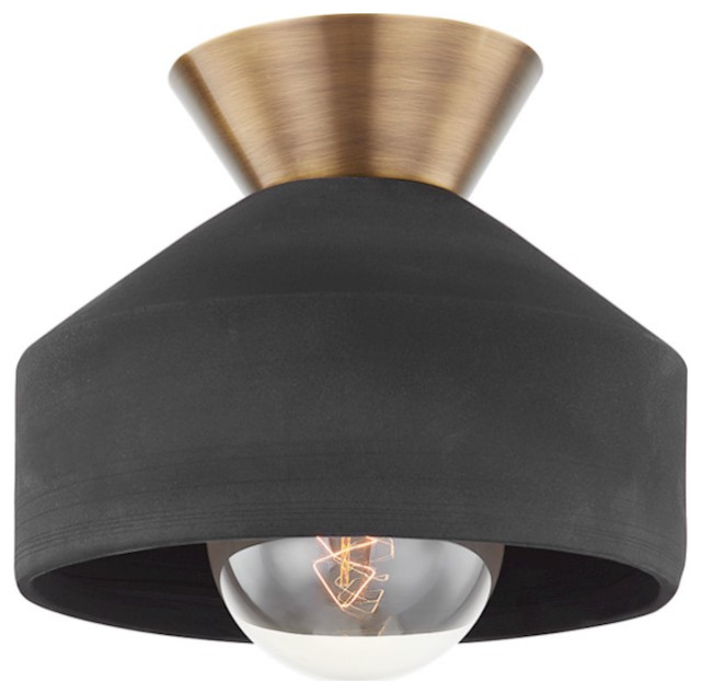 Troy Lighting Covina 1-Light 11" Flush Mount, Patina Brass, C9811-PBR-CBK - Transitional - Flush ...