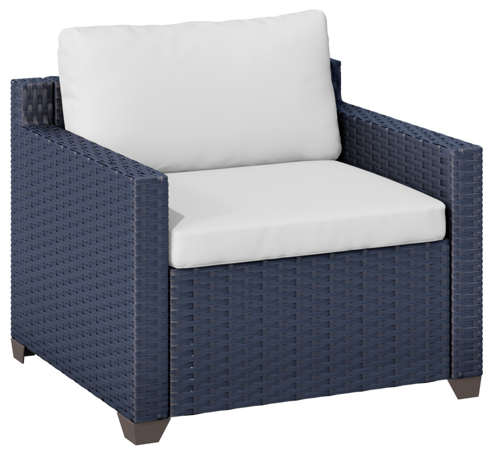 Outdoor Navy Wicker Club Chair - Tropical - Outdoor Lounge Chairs - by ...