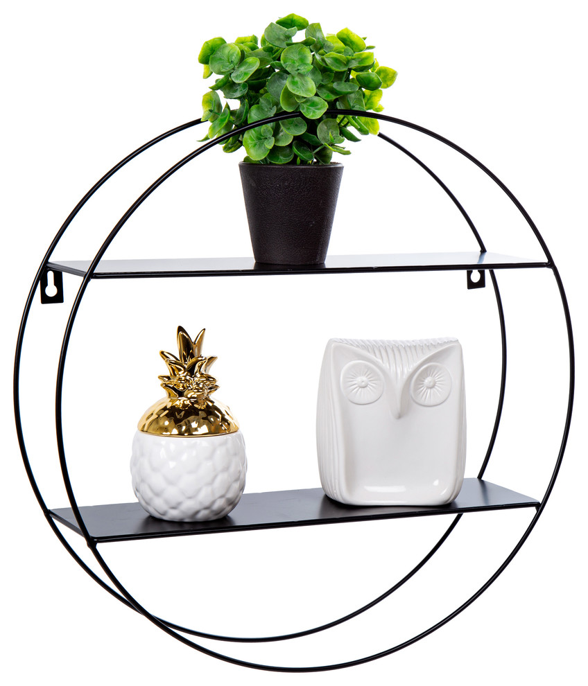 Decorative Round Floating Wall Shelf, 16"x16", Black - Industrial ...