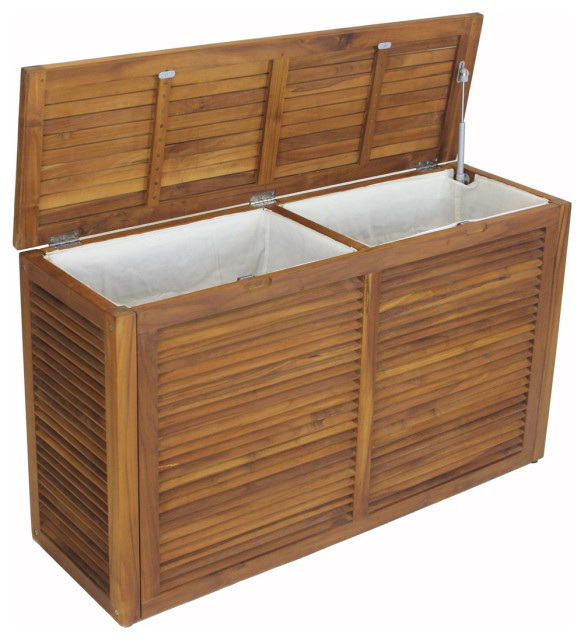 Nila Double Size Wall-Hugging Teak Louvered Hamper - Transitional ...