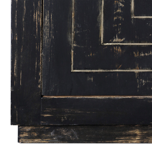 Britton Six Door Sideboard Mango Wood Black Finish - Transitional ...