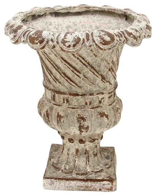 Weathered Resin Footed Classical Urn, Aged Beige - Farmhouse - Outdoor ...