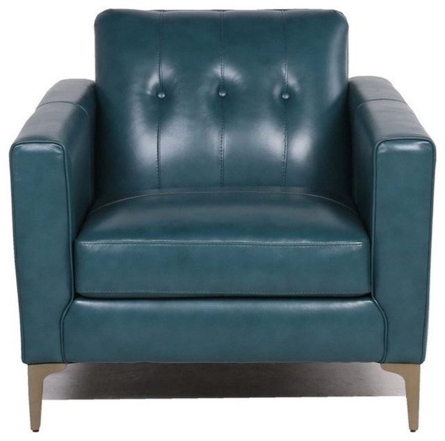 Payton Leather Mid Century Chair With Tufted Back In Turquoise With ...