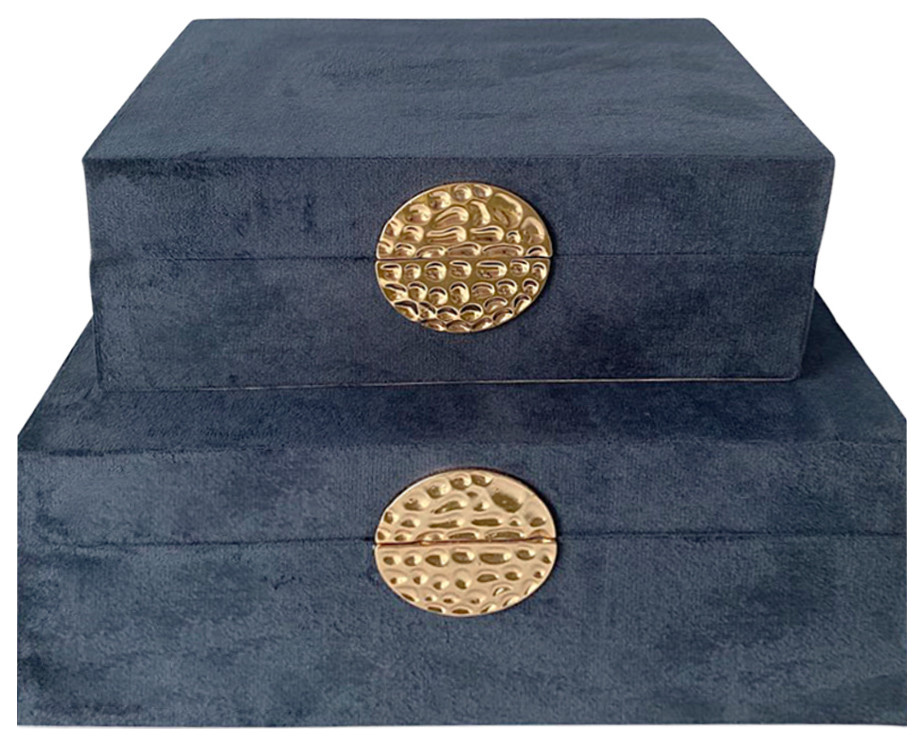 Wood 2-Piece Set Box With Medallion, Navy/Gold - Contemporary ...