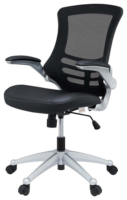 Modern Mesh Back Office Chair with Padded Vinyl Seat and Flip-Up Arms ...