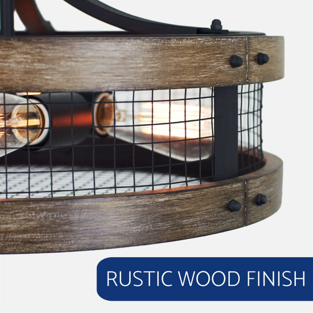 Kira Home Cooper 18" Farmhouse Ceiling Light, Walnut Style Wood ...