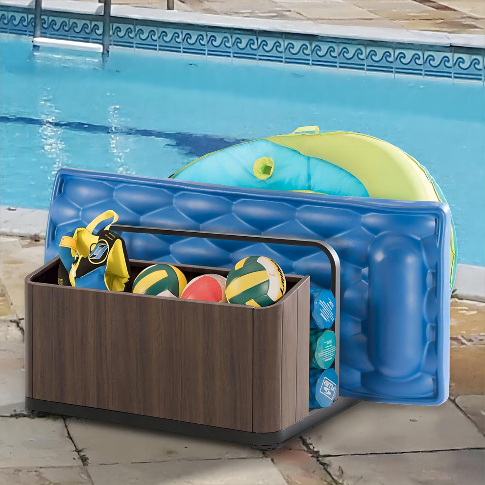 Sunjoy Stenton Pool Float Storage Rack and Bin - Modern - Hot Tub And ...