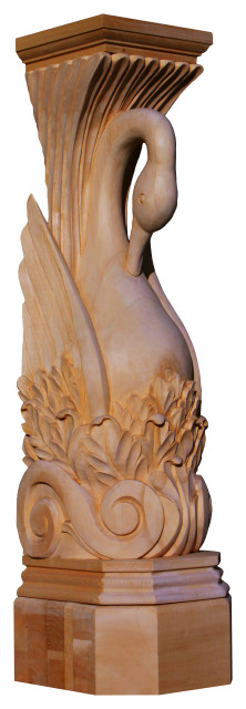 Hand Carved Swan Stand, Basswood, 10"x10"x36" - Traditional - Columns ...