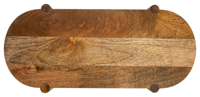 Long Mango Wood Footed Pedestal, Natural - Transitional - Dessert And ...