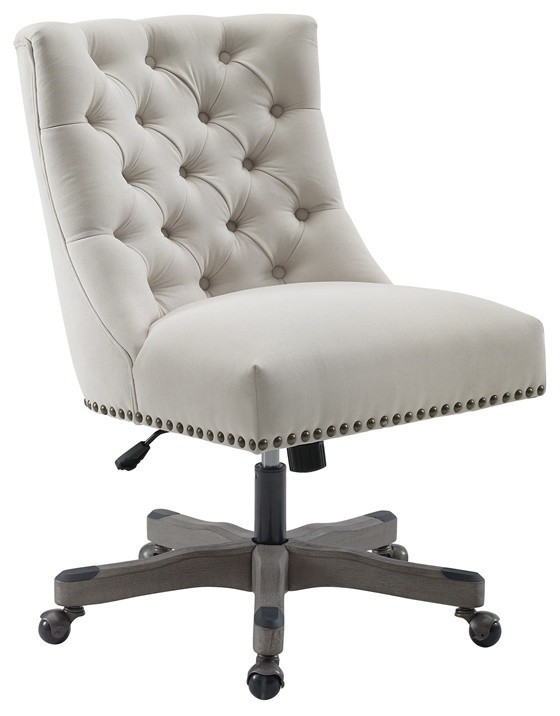 Linon Dixie Wood Upholstered Tufted Rolling Office Chair in Natural ...