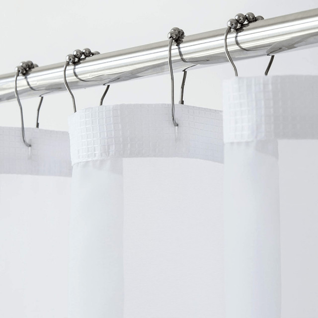 White Sheer and Grid Shower Curtain and Liner Set - Traditional ...