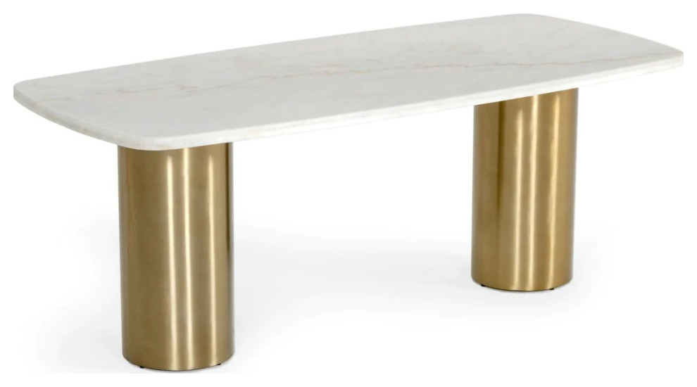 Corbin Glam White Marble & Brush Gold Dining Table - Contemporary ...