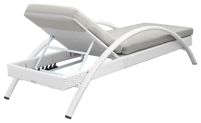 Aloha Adjustable Patio Chaise Lounge Chair, White Wicker and Gray ...