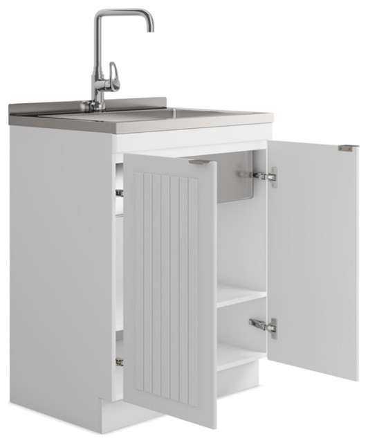 Murphy Transitional 28" Laundry Cabinet with Faucet and Stainless Steel ...