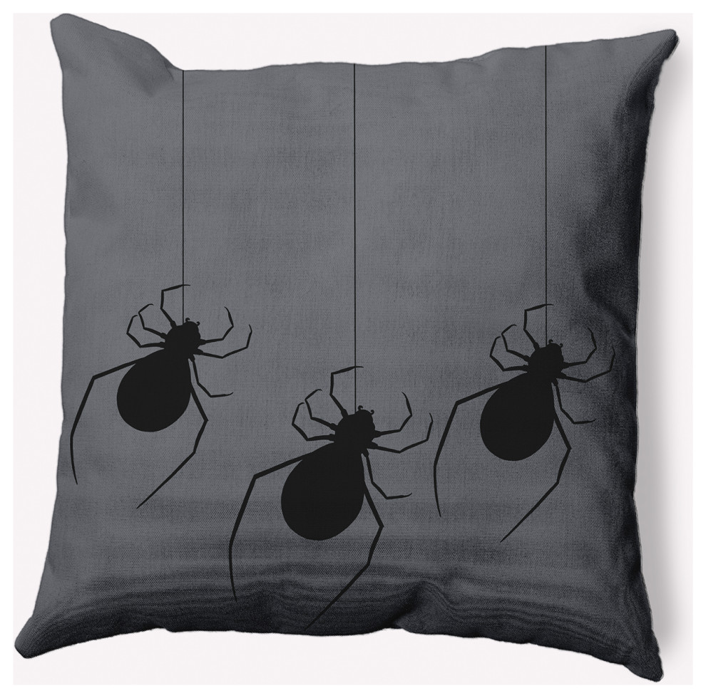 16" x 16" Hanging Spiders Indoor/Outdoor Polyester Throw Pillow, Steel ...