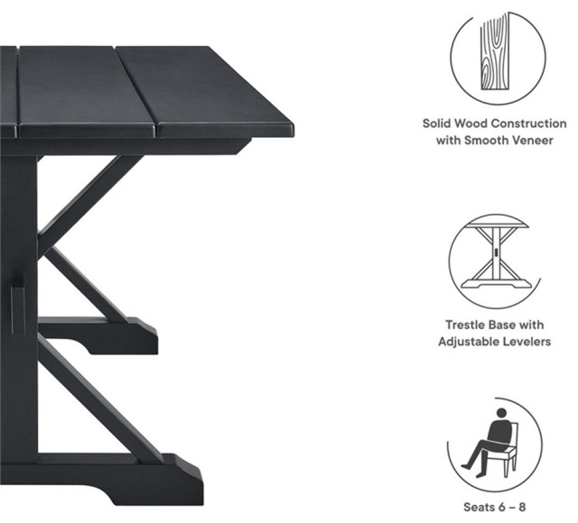 Modway Windchime 71" Wood Dining Table with Trestle Base in Black ...
