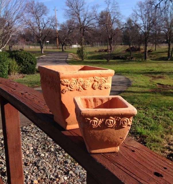 Hand Pressed Ancient Stressed Terracotta Square Flower Pot, Set of 2 ...