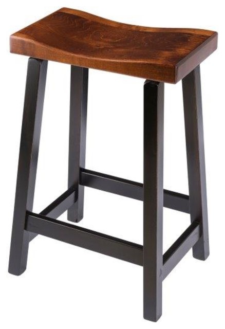 Urban Rustic Saddle Bar Stool, Maple Wood, Two Tone, Bar Height - 30 ...