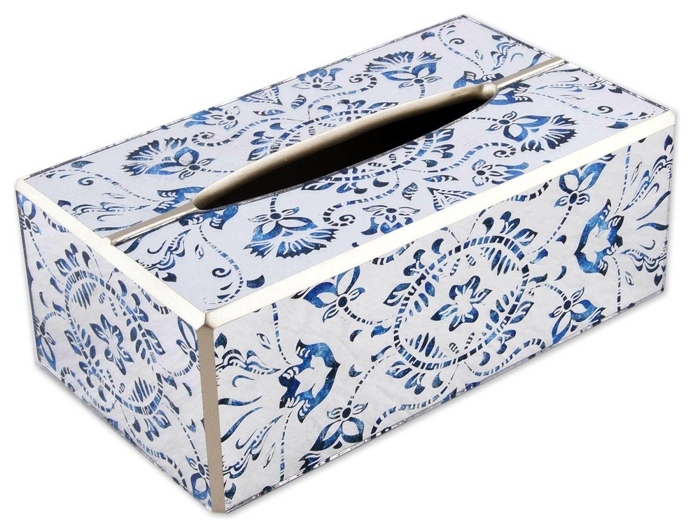 Angelic Blue Reverse Painted Glass Tissue Box Cover, Peru ...