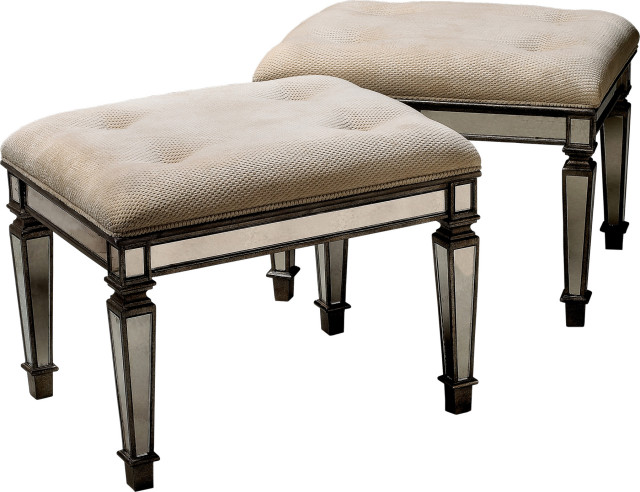 Celeste Mirrored Vanity Seat - Transitional - Vanity Stools And Benches ...