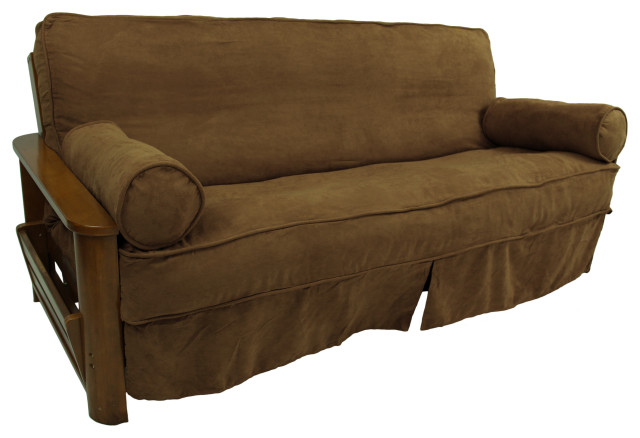 Full Futon Slip Cover With Bolster Pillows, 3-Piece Set, Saddle Brown ...
