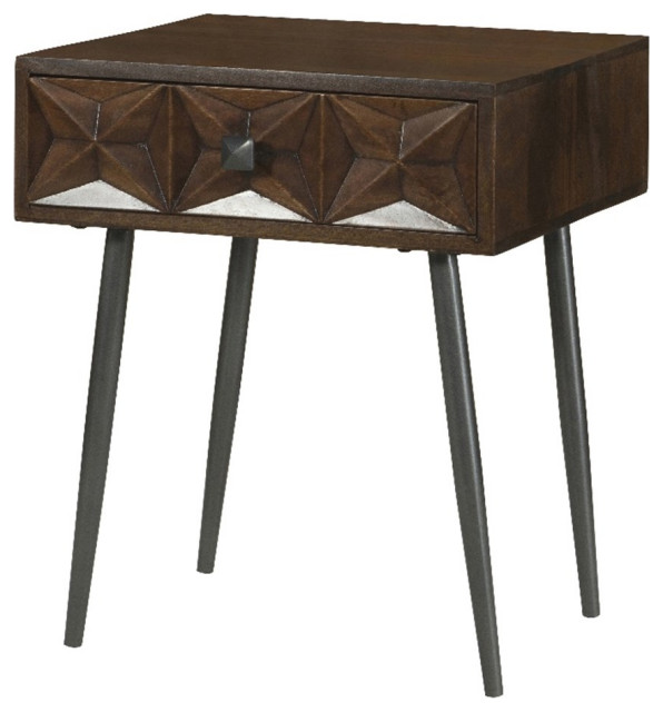 Coaster Ezra 1-Drawer Mid-Century Wood Accent Table in Natural/Gunmetal ...
