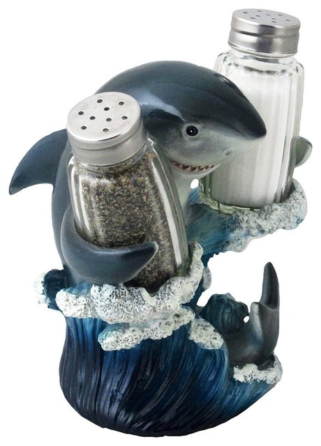 Great White Shark on Waves Glass Salt and Pepper Shaker, 3-Piece Set ...