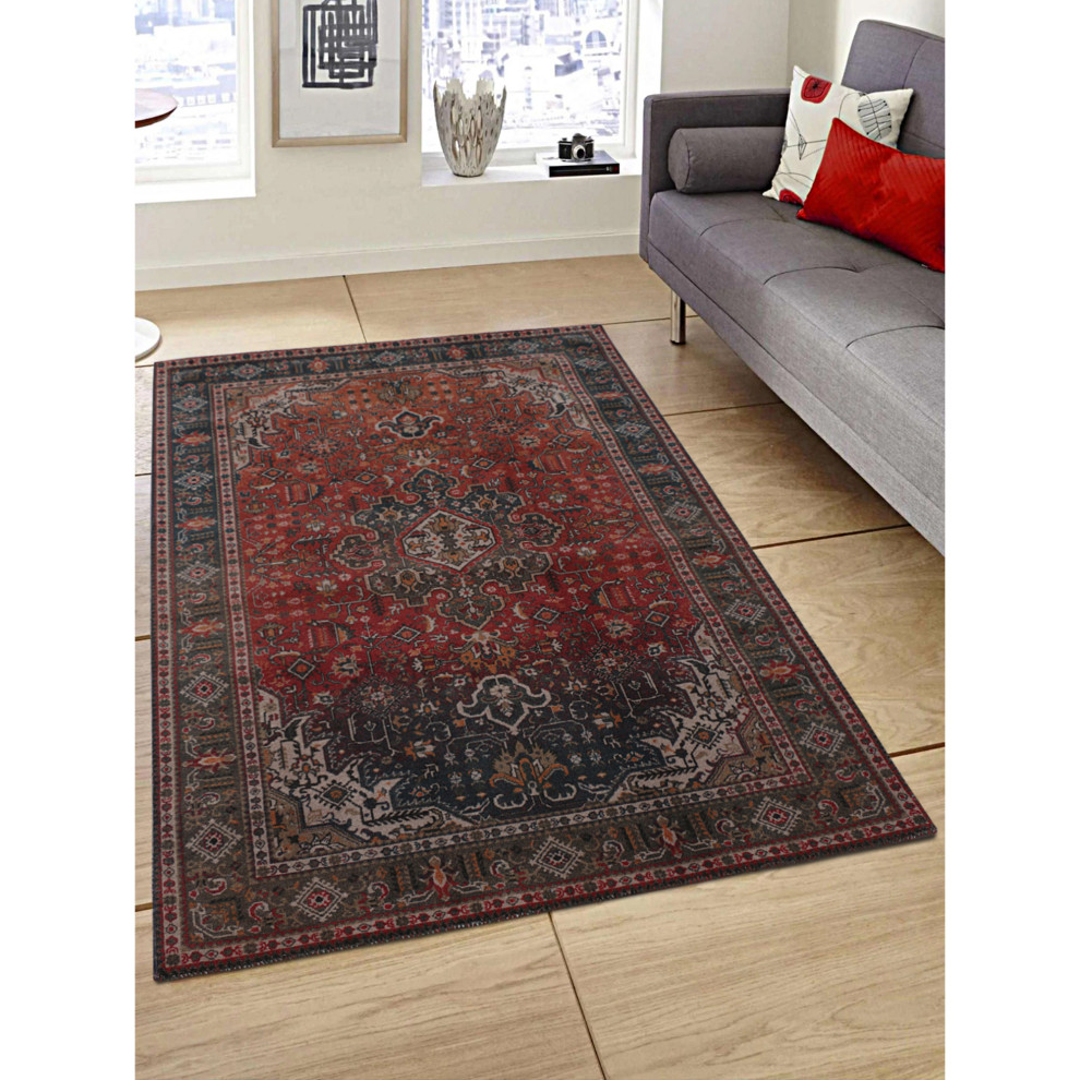 RugSmith Red Machine Tufted Dun Area Rug, 5' X 7' - Mediterranean ...